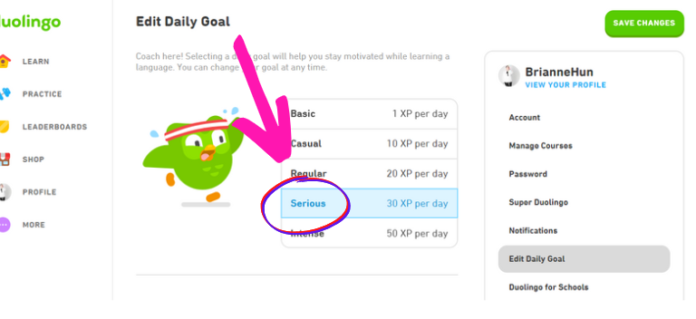 Change Daily Goal on Duolingo - Steps in 2023 - The Huntswoman